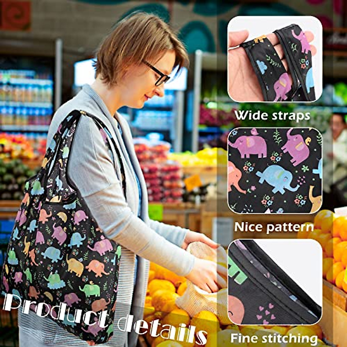 15 Pack Reusable Grocery Bags 50LBS Foldable Grocery Shopping Bags Nylon Tote Washable Bag with Handles Large Waterproof Tote()