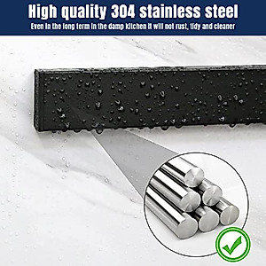 Dmore magnetic knife holder for wall—with 3 hooks, No Drilling 16 Inch black knife magnetic strip, Powerful knife magnet rack, include Adhesive Tape and screws for Knives, Utensils, and Tools