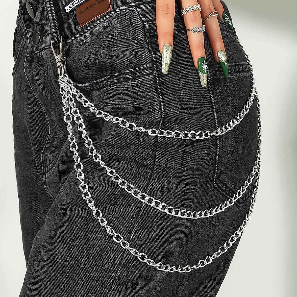 Zehope Layered Pant Chains Silver Goth Jean Chain Punk Hip Hop Wallet Chain Biker Pocket Chain Heavy Keychains for Women and Men