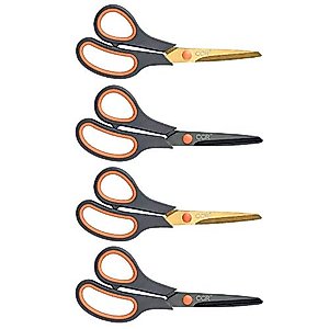 CCR Scissors 8 Inch Soft Comfort-Grip Handles Sharp Titanium Coating Blades, 4-Pack