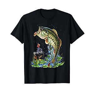 Fishing Graphic T-Shirt Large Mouth Bass Fish T-Shirt