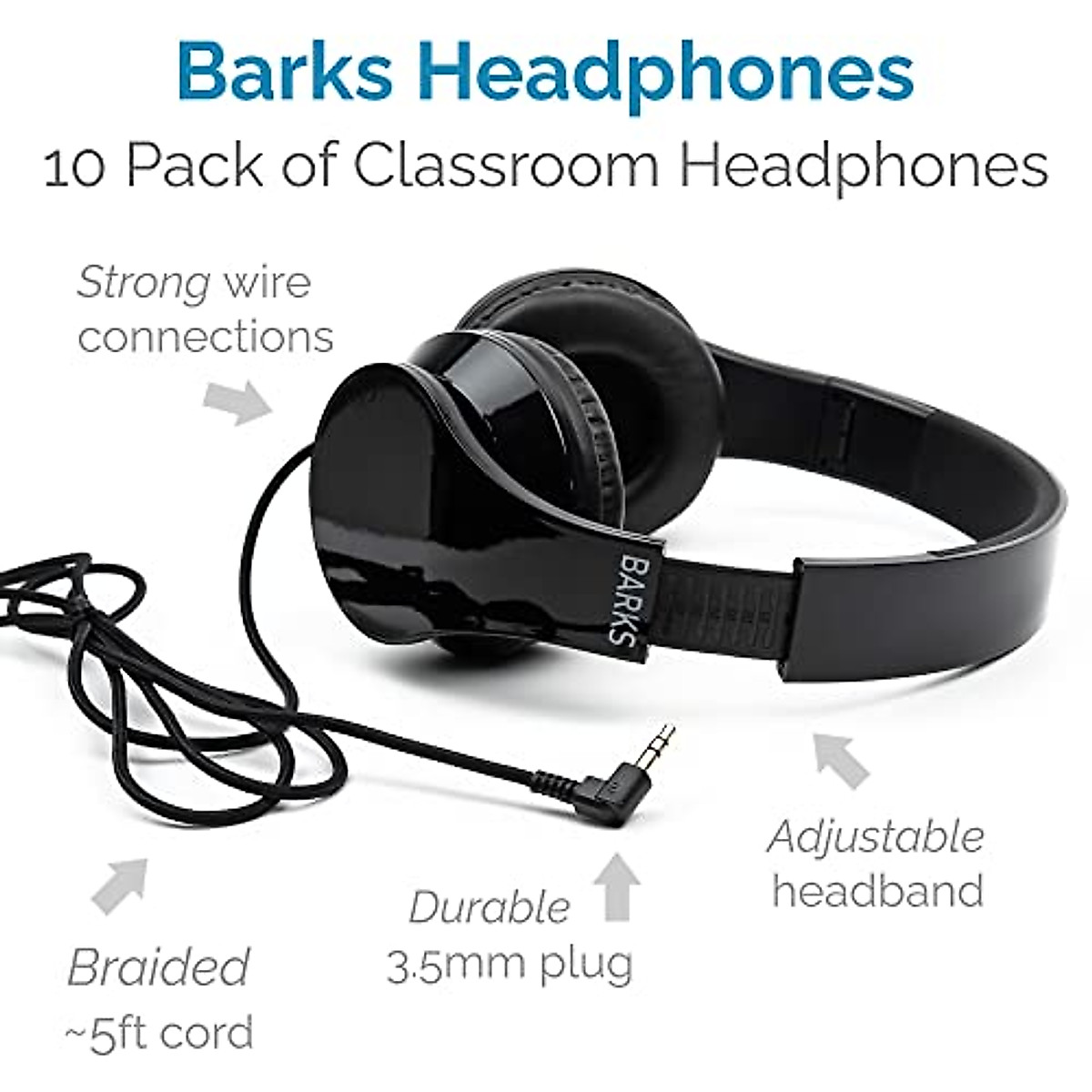 Bulk Headphones for Classroom (10 Pack) - Premier On-Ear Kids Headphones for School: Best for Students K-12 in Schools (Upgraded Model, Durable Design, Noise Reducing, Comfortable Fit, Easy to Clean)