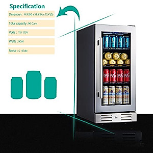Kalamera Beverage Refrigerator Cooler, 100 Cans Mini Fridge with Glass Door Built-in or Freestanding, 15 inch Beverage Fridge with Seamless Stainless Steel Door for Beer Drinks or Soda