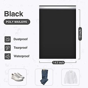 UCGOU Poly Mailers 14.5x19 Inch Black 100 Pack Large Shipping Bags #7 Strong Thick Mailing Envelopes Self Sealing Adhesive Waterproof and Tear Proof Boutique Packaging Postal for Clothing