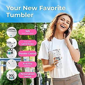 SassyCups Dog Mom Tumbler with Straw | Vacuum Insulated Stainless Steel Dog Themed Travel Mug | Cute Cup For Dog Lover | New Dog Owner | Dog Items For Women | From Dog (20 oz, White, Mint, Black)