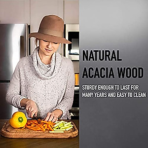 Large Acacia Wood Cutting Board for Kitchen, carved design Board - Juice Groove, Reversible Butcher Block - Meat and Veggies, decorative serving tray (Carving Cutting Board)