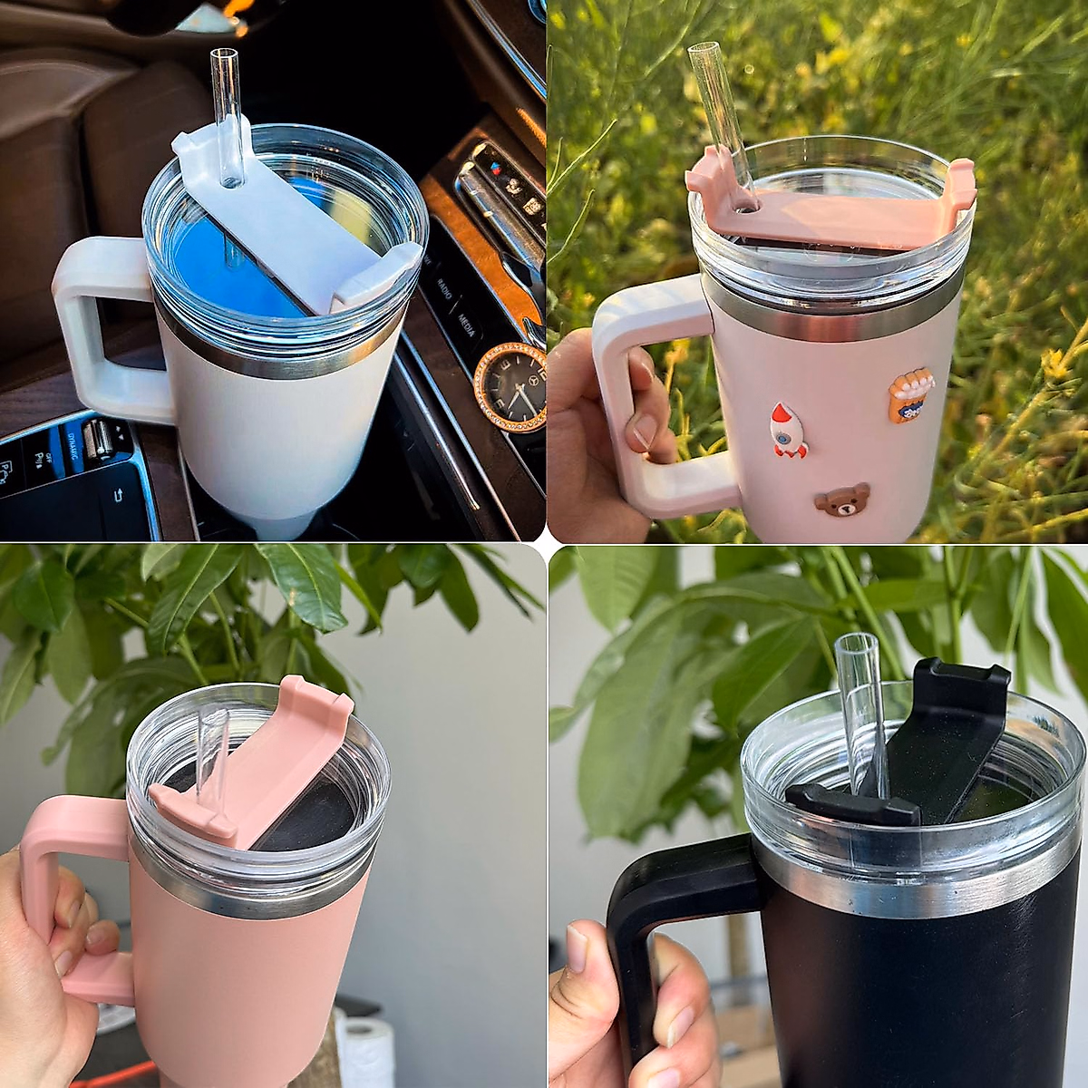 40 OZ Tumbler Lid Compatible for Stanley, Spill Proof Splash Resistant Tumbler Covers Fit for Stanley and More Coffee Mugs 2 pack (40 OZ, Black)