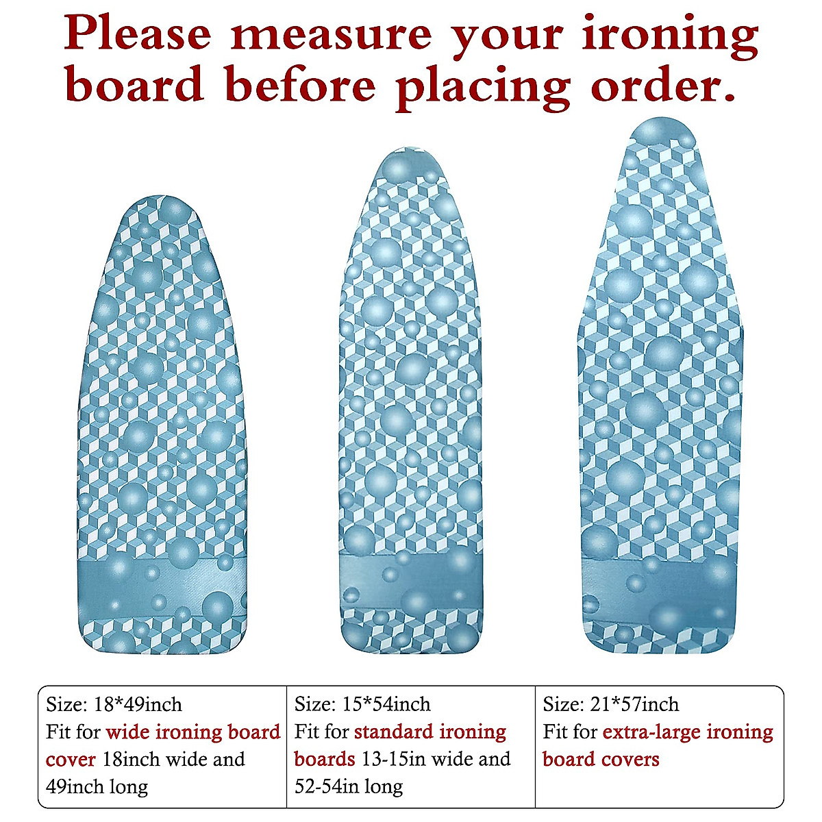 Extra-Wide Ironing Board Cover and Pad Replacement with Scorch and Stain Resistant Thick Padding and Elasticized Edge 18" x 49" Ironing Board Covers 4 Fasteners and 1 Protective Scorch Mesh Cloth