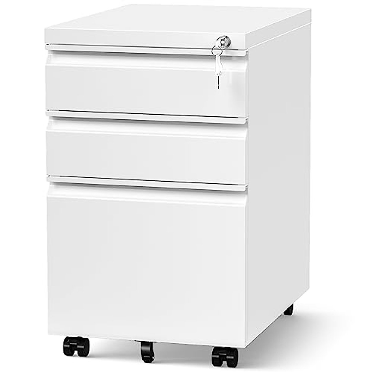 OLIXIS Home Office, File Cabinet Fireproof with Lock, Mobile Storage with Pre-Assembled, 3 Drawer, White