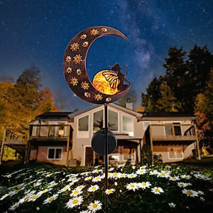 TERESA'S COLLECTIONS Yard Art Decorations Outdoor Moon Backyard Decor, 39 Inch Angel Garden Gifts Decor for Outside Lawn Ornaments Fairy Solar Stake Lights Crackle Glass Globe Patio Landscape Pathway