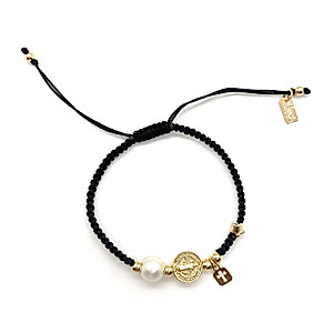 Alea Collection Protective St Benedict Medal Holy Charms Black String Adjustable Bracelet for Women