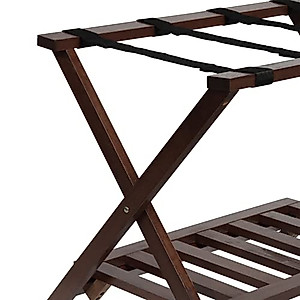 PJ Wood Foldable Luggage Rack with Shelf - Walnut