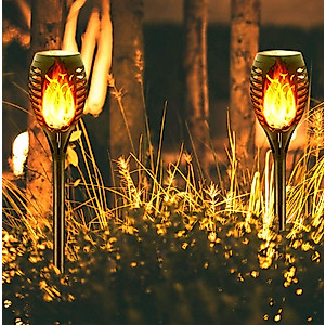 BANUQUE Solar Torch Light with Flickering Flame, Solar Powered Outdoor Garden Path Stake Lights for Landscape Patio Walkway Yard Driveway(4 Pack)