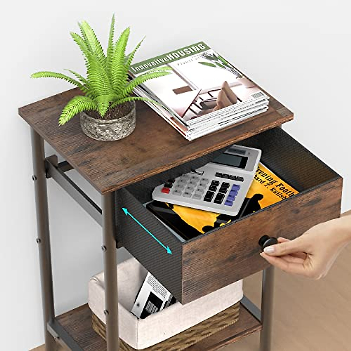 Night Stand Bedside Table with Drawers End Table for Small Space Side Tables Nightstand with Wood Open Storage Shelf, Rustic Side Table for Bedroom, Living Room, Study, Office, Pantry