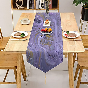 Golden Purple Flowing Marble Table Runner Spring Summer Table Runners Dresser Scarf for Home Party Holiday Kitchen Dining Table Decor 70x13 INCH