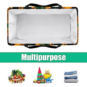 KQNZT Reusable Grocery Bags, Heavy Duty Reusable Shopping Bags, Large Tote Bags with Long Handles and Reinforced Bottom, Sunflower Bouquet