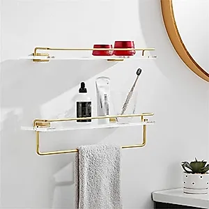 WANLIAN 19"Floating Shelf Set, Clear Acrylic Wall Mounted Storage Rack, Wall Mounted Shelf With Gold Towel Rack For Bathroom, Bedroom, Living Room, Kitchen, Office 2 Piece( Acrylic Storage Rack)