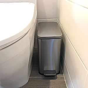 iTouchless SoftStep Bathroom Slim Step Control System & Removable Inner Bucket Trash Cans with AbsorbX Odor Filter, 3 Gallon Stainless Steel