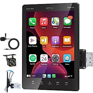 Single Din Car Stereo with Apple Carplay Android Auto, podofo 9.5'' Veritical Adjustable Touch Screen Car Radio with Mirror Link Bluetooth FM Radio Backup Camera/USB/TF Card Port/AUX-in