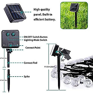 KLED Solar Outdoor String Lights Fairy Lights 36ft 60 LED Solar led Lights Outdoor 8 Modes Waterproof Solar Christmas Lights Outdoor Indoor Decoration for Wedding, Garden, Home, Patio, Party (White)