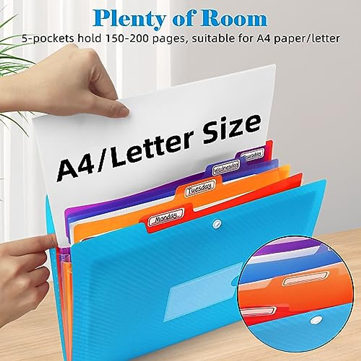 3 Pack Expanding File Folder, 5-Pockets Accordion File Organizer with Labels, Letter A4 Paper Portable Expandable File Folder for Office School