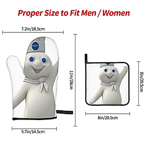 Woidxzxza Pillsbury Doughboy Oven Mitts and Pot Holders Set, Heat Resistant Kitchen Bake Gloves Non-Slip Pot Holders for Cooking, Baking,Grilling, Barbecue,BBQ