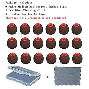 CYADCI Replacement Earbud Tips Silicone Earbud Tips Ear Gels Fit for Inner Hole from 3.8mm - 5.1mm Earphones 9 Pairs Earbud Replacement Tips Medium, Black-Red