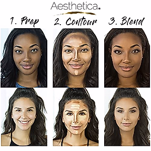 Aesthetica Cosmetics Cream Contour and Highlighting Makeup Kit - Contouring Foundation / Concealer Palette - Vegan & Cruelty Free - Step-by-Step Instructions Included