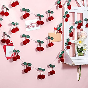 3 Pieces Cherry Garland Decoration Cherries Birthday Decoration Valentine Pompom Felt Bunting Cherries 6.6ft Garland Decorations Colorful DIY Fruit Hanging for Baby Birthday Wedding Decoration (Red)