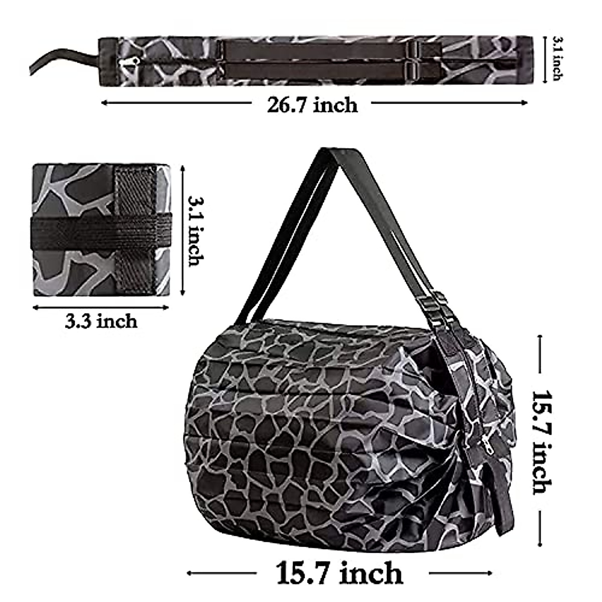 Zagxuade Reusable Grocery Shopping Bags Polyester Material, One-shoulder Portable Shopping Bags, Eco Friendly Foldable ShoppingTote with Zipper （3pcs）