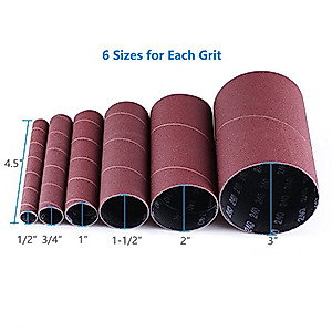 LotFancy Spindle Sander Sleeves, 24PCS Sanding Sleeves for Oscillating Sander, 60 80 120 240 Assorted Grit Sandpaper, 4-1/2” Length, 1/2”, 3/4”, 1”, 1-1/2”, 2”, 3” Diameter
