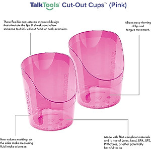 TalkTools Cut Out Cups for Special Needs - Glass Set for Physical Therapy, Recovery and Rehabilitation | Motor and Coordination Support | Easy Drink Therapy Cups for Elderly - 1.5 Oz Pink (2 Pk)