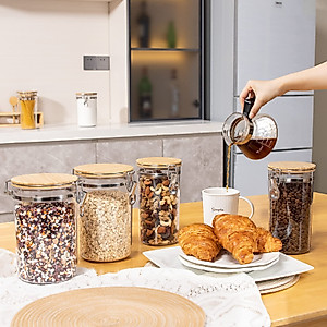 Coffee Canister Sets for Kitchen Counter,4PCS Coffee Grounds Container Coffee Bean-Plastic Food Storage Jar with Lid Airtight Locking Clamp for Grain/Sugar,Large Capacity Storage Container for Kitchen