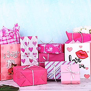 Kavoc 60 Sheets Huge Size Valentines Day Tissue Bulk, 20 x 30 inch Hot Pink Rose Red Love Heart Cupid Tissue Paper for Gift Wrapping, Gift Bags, Valentine's Day, Mother Plot, Birthday Party