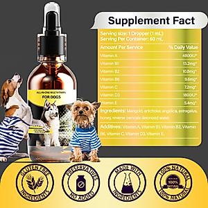 Dog Multivitamin Liquid, 13-In-1 Dog Vitamins Extra Strength to Improve Dog’s Digestive, Immune, Skin, Coat, Bone, Joints Health, 60 Ml Nature Dog Vitamins and Supplements for All Ages Breed Sizes Dog