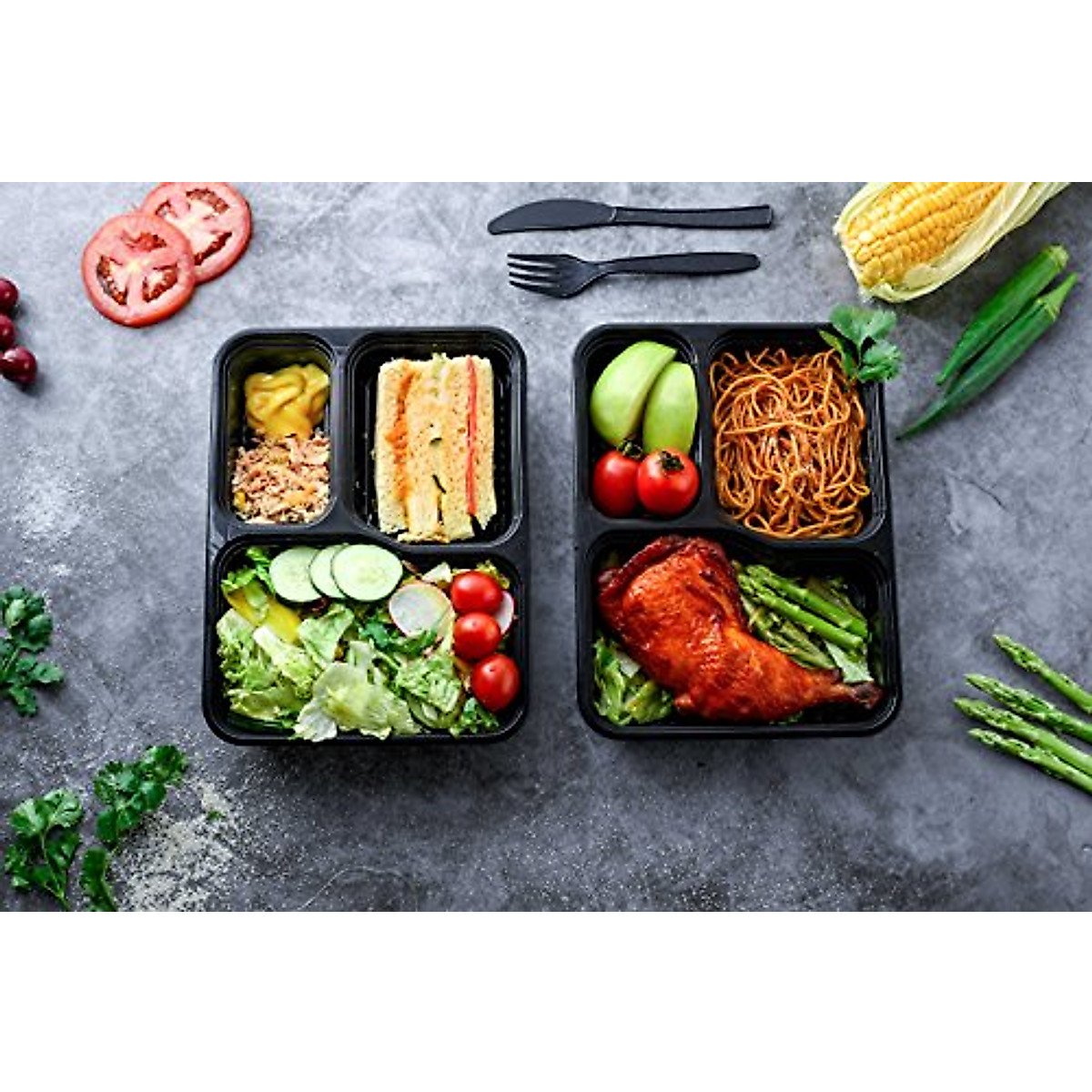 Glotoch 50Pack 34oz Meal Prep Container Microwave Safe,Disposable 3 Compartment Plastic Food Prep Containers with Lids for Food,Leftover BPA Free, Dishwasher Safe