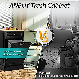 Scurrty 20.5'' Wooden Tilt Out Trash Can Cabinet for Kitchen Island,Tilt Out Bin for Trash Disposal Recycling, Handmade Solid Wood Hideaway Trash Holder for Laundry Hamper with Drawer (Black, Single)