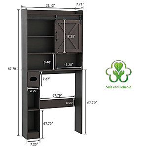 Over The Toilet Storage Cabinet, Farmhouse Storage Cabinet Over Toilet with Sliding Barn Door & Toilet Paper Holder Stand，Home Space-Saving Toilet Rack, for Bathroom, Restroom, Laundry