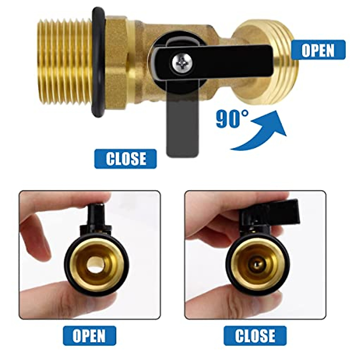 KAKSEY IBC Tote Fittings, IBC Tank Adapter 2" Fine Thread (NPT Fine Adapter x Coarse Thread) + Lead-Free 3/4" Brass Hose Faucet Valve with Butterfly Valve for Garden Hose Connector