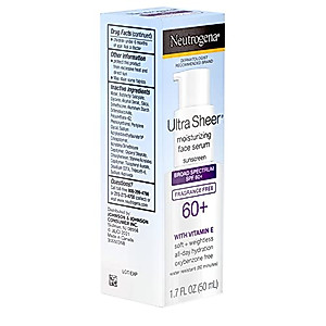 Neutrogena Ultra Sheer Moisturizing Face Serum with Vitamin E & SPF 60+, All Day Facial Sunscreen Serum with Broad Spectrum UVA/UVB Protection, Fragrance-Free, Oxybenzone-Free, 1.7 oz