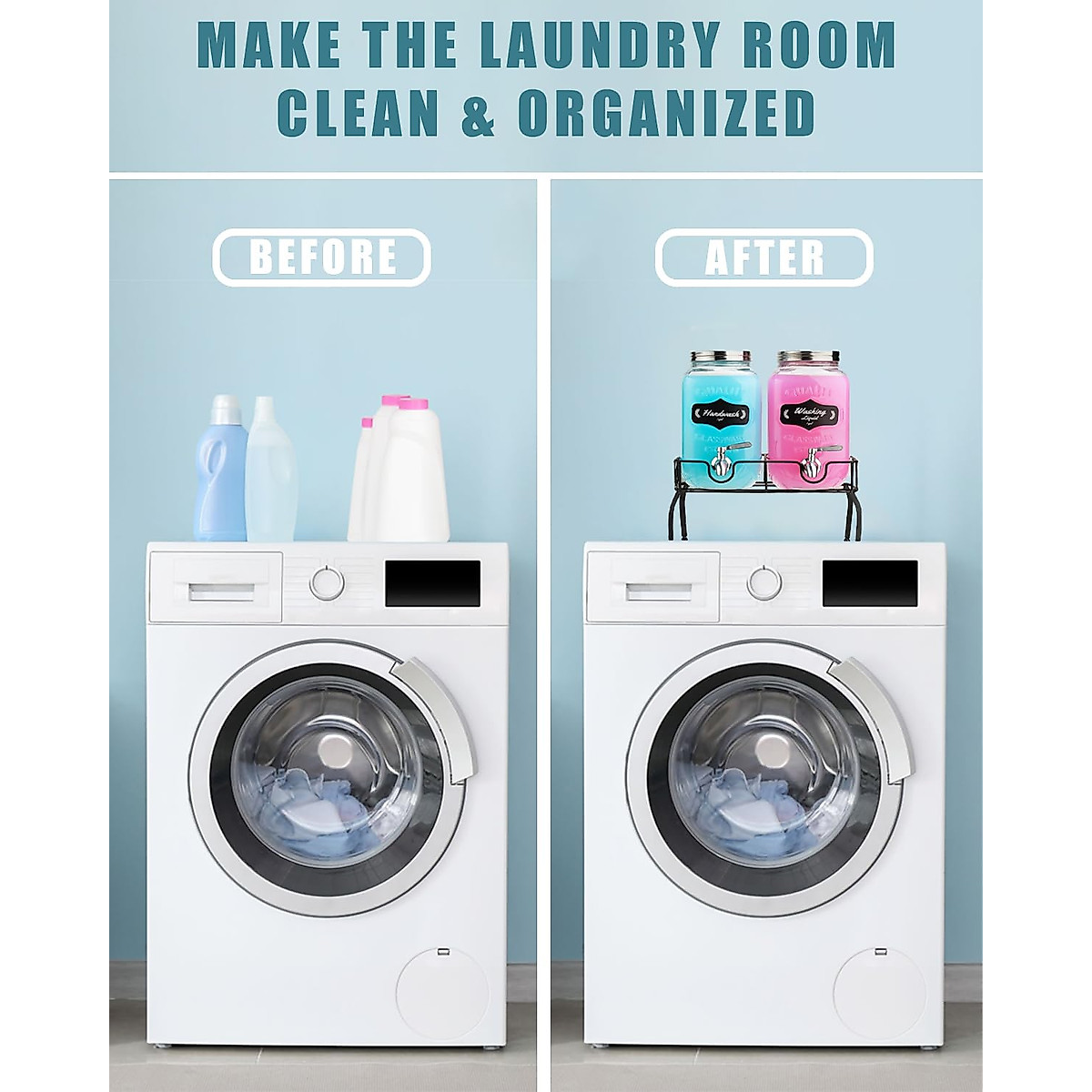 Liquid Laundry Detergent Dispenser, Ann Bully[2 Pack] 1-Gallon Glass Drink Beverage Dispenser with Stand & Lid & Stainless Steel Spigot, Mason Jar Drink Dispensers for Parties, Picnics, BBQ, Weddings