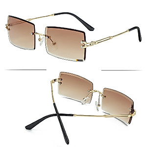 NIDOVIX Rimless Rectangle Sunglasses For Women Men Fashion Frameless UV400 Protection Lens Glasses (Gradient Brown)