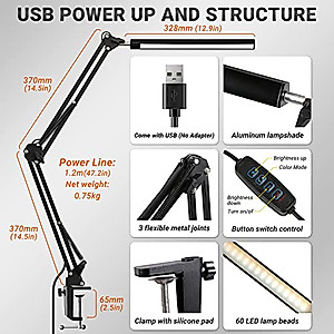 LED Desk Lamp with Clamp Swing Arm Desk lamp 360° Adjustable Eye-Caring Desk Light 3 Color Modes 10 Brightness Levels Memory Function Architect Table Desk Lamps for Home Office,Reading,12W Black