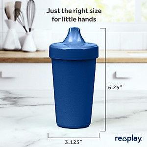 Re-Play Made in USA 10 Oz. Sippy Cups for Toddlers, Pack of 6 - Reusable Spill Proof Cups for Kids, Dishwasher/Microwave Safe - Hard Spout Sippy Cups for Toddlers 3.13" x 6.25", Multicolored