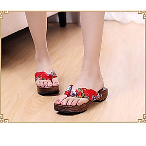 Ainiel Woman’s Japanese Traditional Clogs Geta Sandals (36 (US 5), Red)