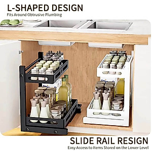 PZO Under Sink Organizer, Pull Out Cabinet Organizer 2-Tier Slide Out Sink Shelf Cabinet Storage Shelf, Multi-Use for Under Kitchen Bathroom Sink Organizers and Storage (Black)