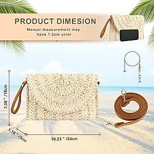 Rkrouco Women's Straw Clutch Summer Beach Bags Crossbody Straw Bag Woven Purse with Bag Strap