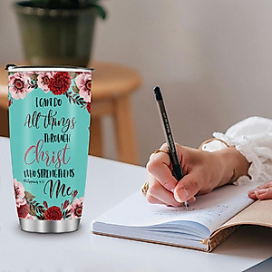 WIRESTER 20 OZ Stainless Steel Tumbler With Lid, Double Wall Vacuum Insulated Tumbler, Coffee Travel Mug Cup for Hot Cold Drinks - Christian Bible Verses Philippians 4:13