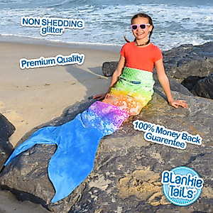 Blankie Tails - Rainbow Unicorn Mermaid Blanket - Double Sided Fleece Mermaid Tail Blanket - Mermaid Tails for Girls - Throw for Gifts, Sleepovers, & Daily Use for Kids, Adults & Teens