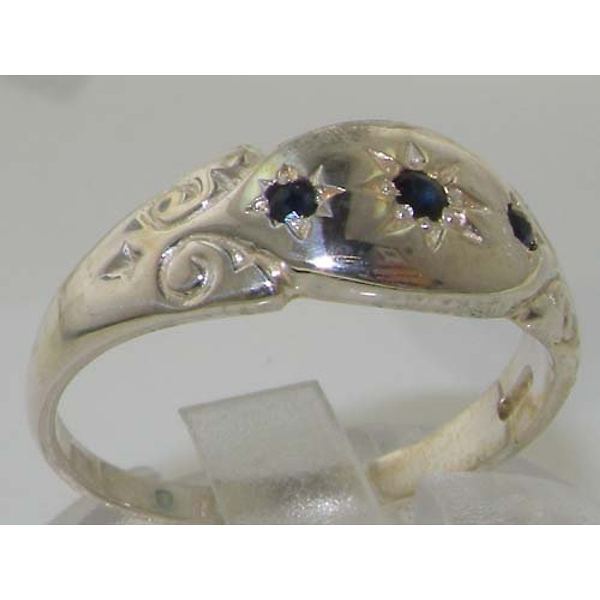 LetsBuyGold 925 Sterling Silver Natural Sapphire Womens Band Ring - Sizes 4 to 12 Available